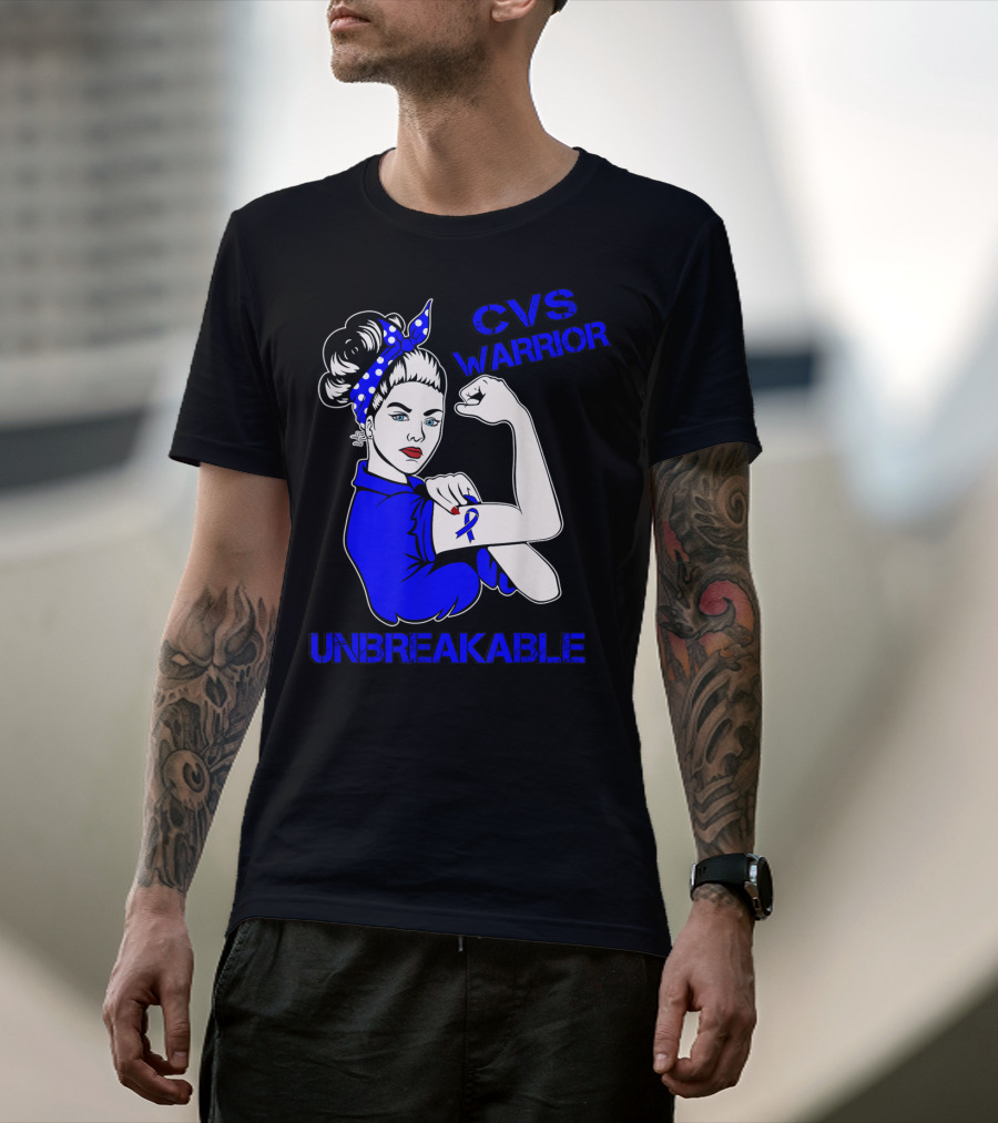CVS Warrior Unbreakable Rosie The Riveter Style Blue Awareness T-Shirt