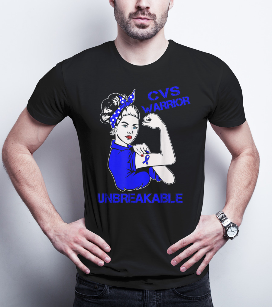 CVS Warrior Unbreakable Rosie The Riveter Style Blue Awareness T-Shirt