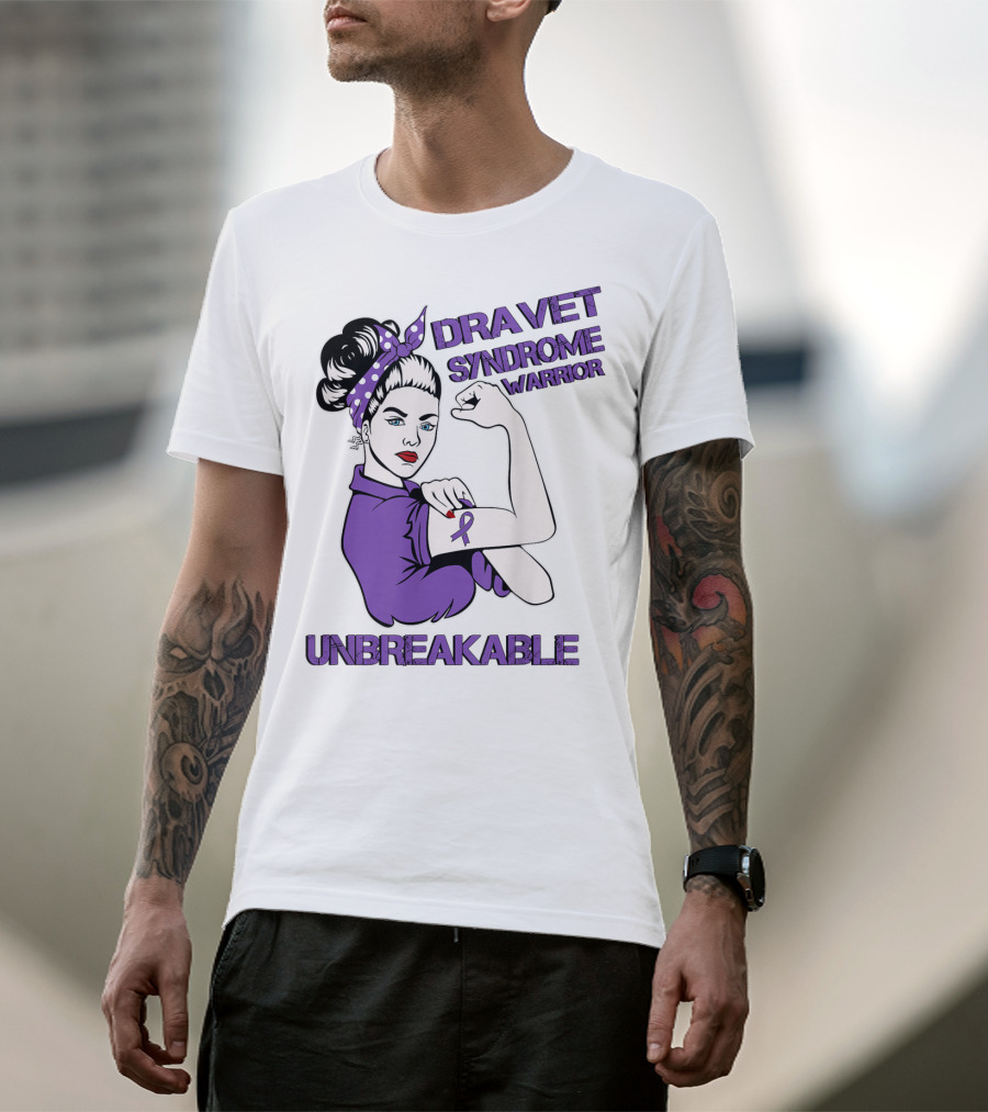 Dravet Syndrome Warrior Unbreakable Rosie Riveter Style Purple T-Shirt