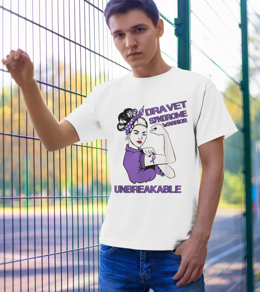 Dravet Syndrome Warrior Unbreakable Rosie Riveter Style Purple T-Shirt