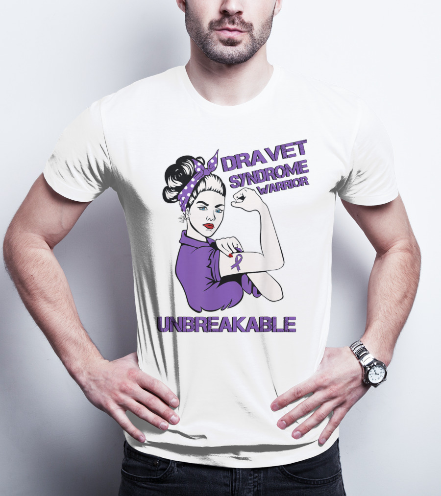 Dravet Syndrome Warrior Unbreakable Rosie Riveter Style Purple T-Shirt