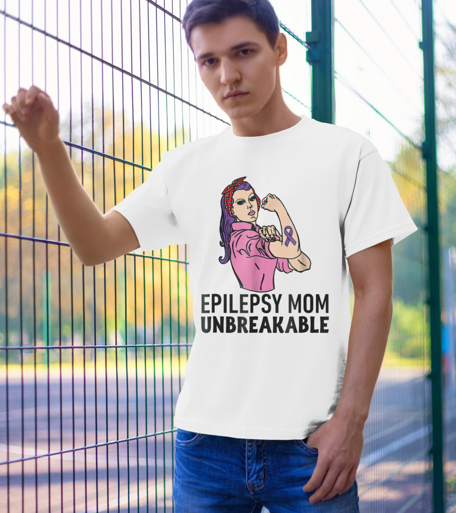 Epilepsy Mom Unbreakable Women Mother Purple Ribbon Empowerment T-Shirt