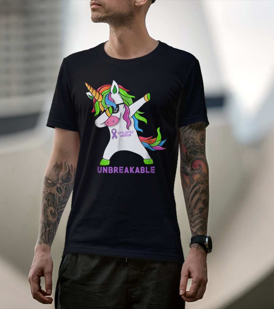 Epilepsy Warrior Unbreakable Dab Unicorn Rainbow Mane T-Shirt