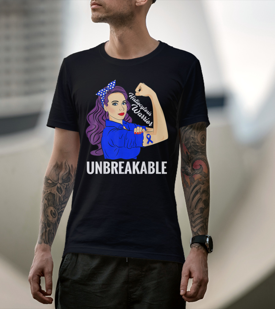 Histiocytosis Warrior Unbreakable Awareness Blue Ribbon Iconic Strength T-Shirt
