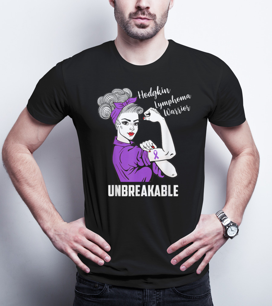Hodgkin Lymphoma Warrior Unbreakable Rosie The Riveter Awareness T-Shirt