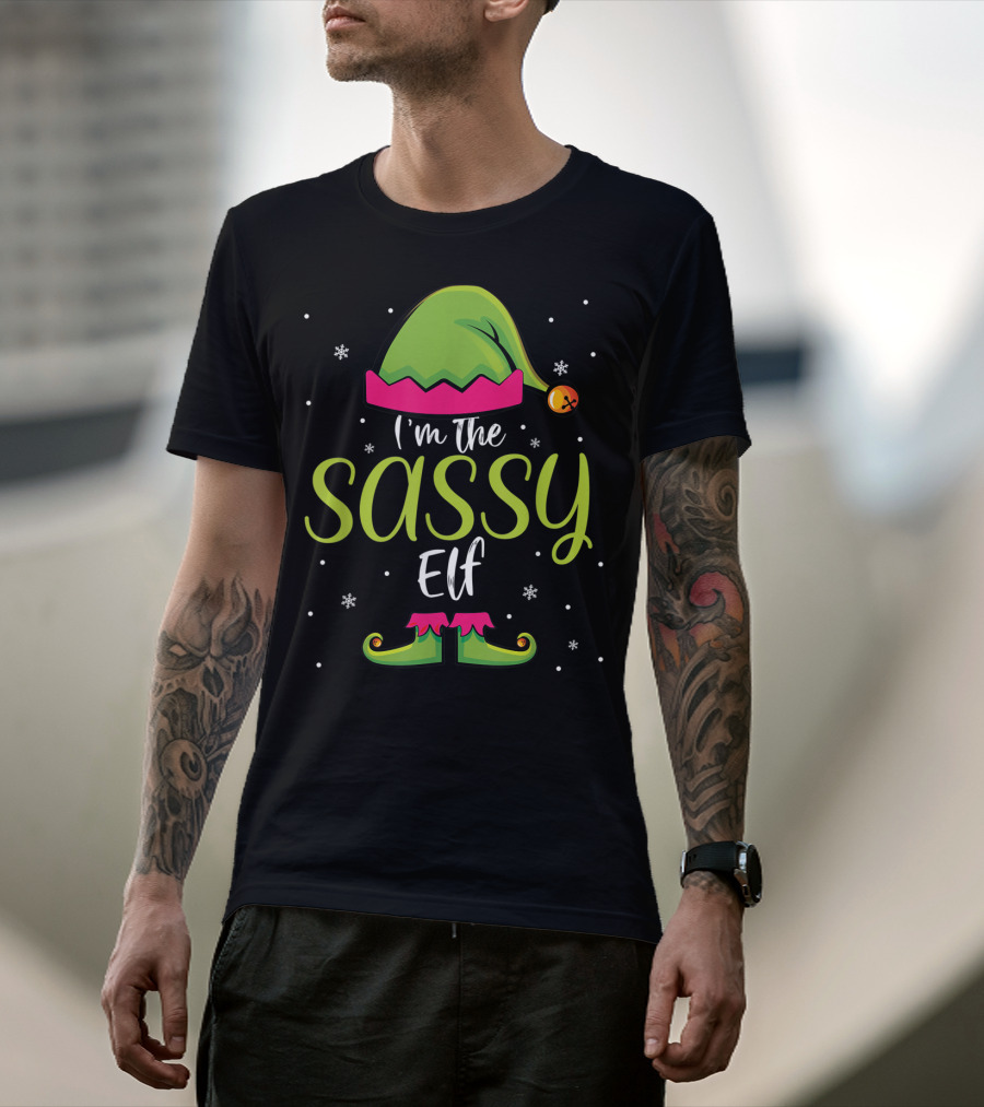 I'm The Sassy Elf Christmas Hat And Shoes Snowflakes T-Shirt