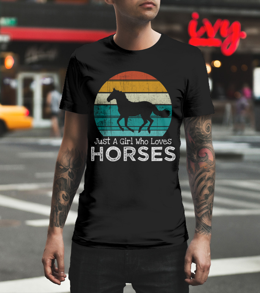 Just A Girl Who Loves Horses Retro Sunset Horse Girls T-Shirt