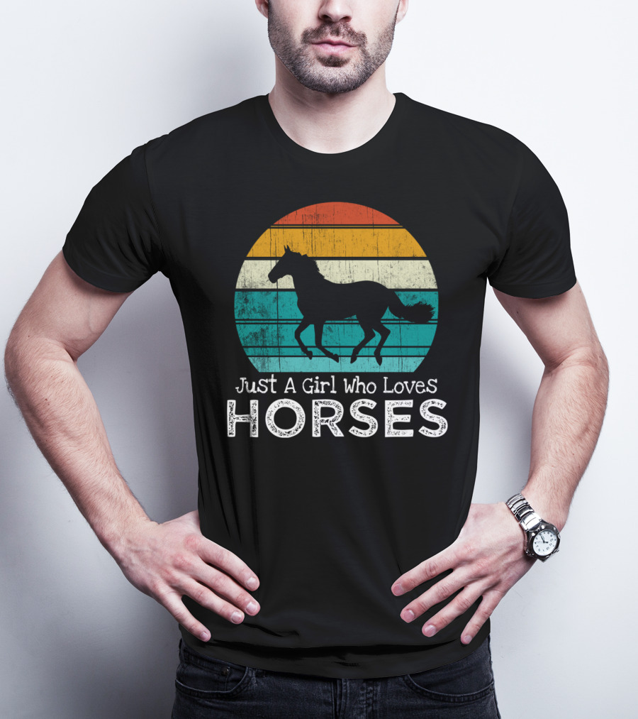 Just A Girl Who Loves Horses Retro Sunset Horse Girls T-Shirt