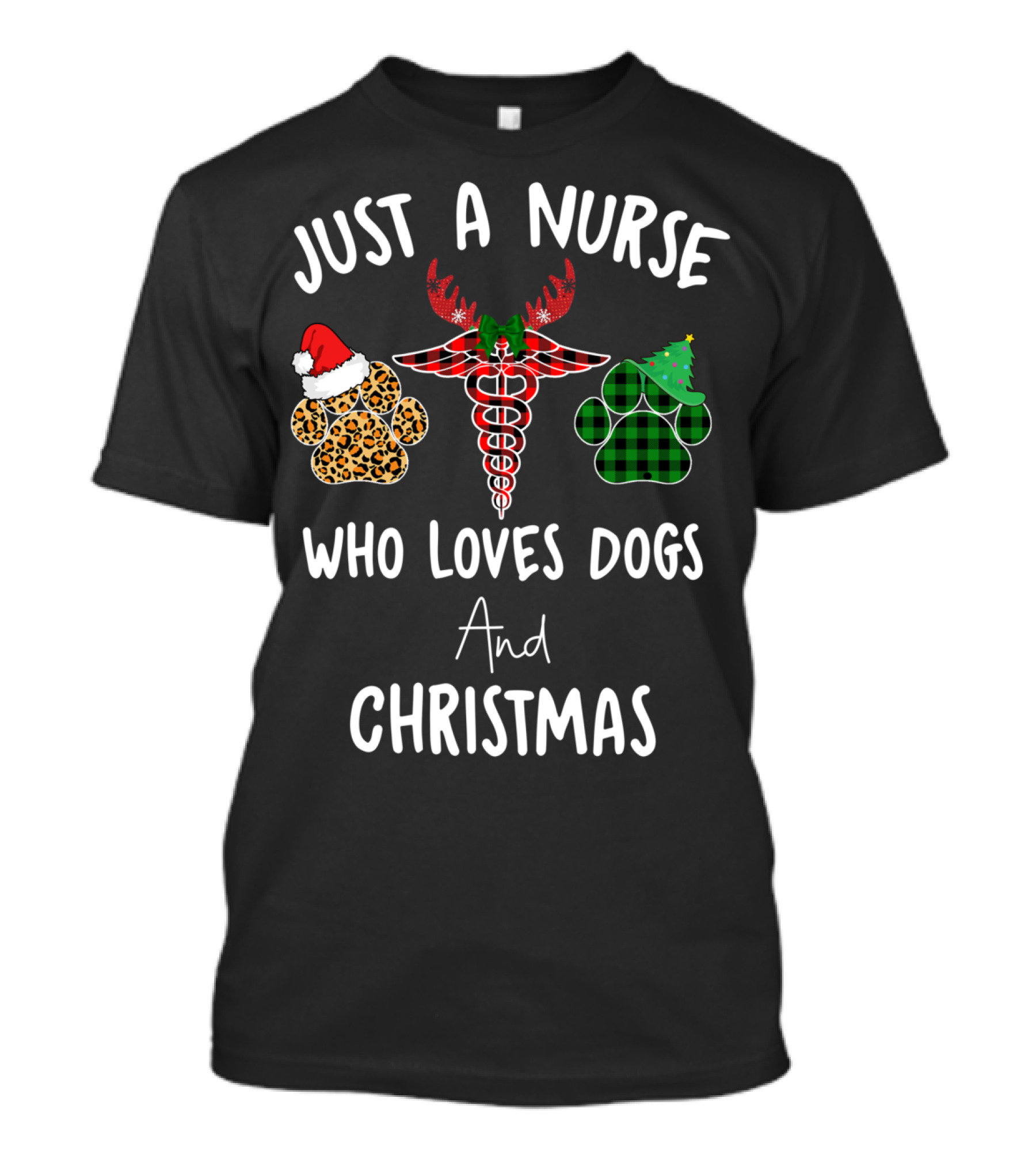 Just A Nurse Who Loves Dogs And Christmas T-Shirt