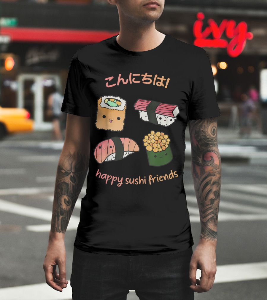 Kawaii Japanese Sushi Happy Sushi Friends T-Shirt