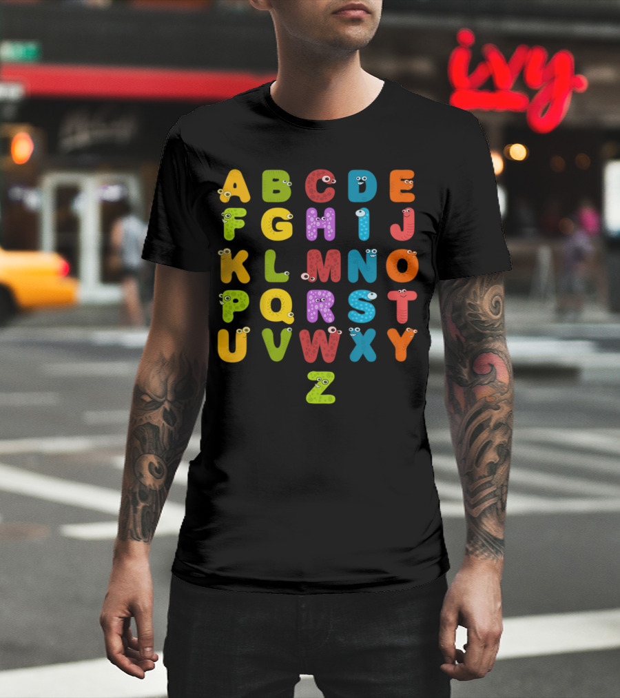 Kids Alphabet ABCs Learning Cute Monster Letters T-Shirt