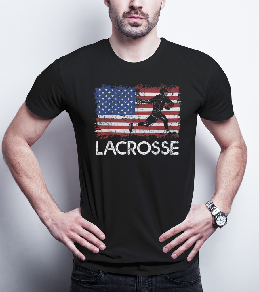 Lacrosse American Flag Fourth Of July Stars And Stripes Player T-Shirt