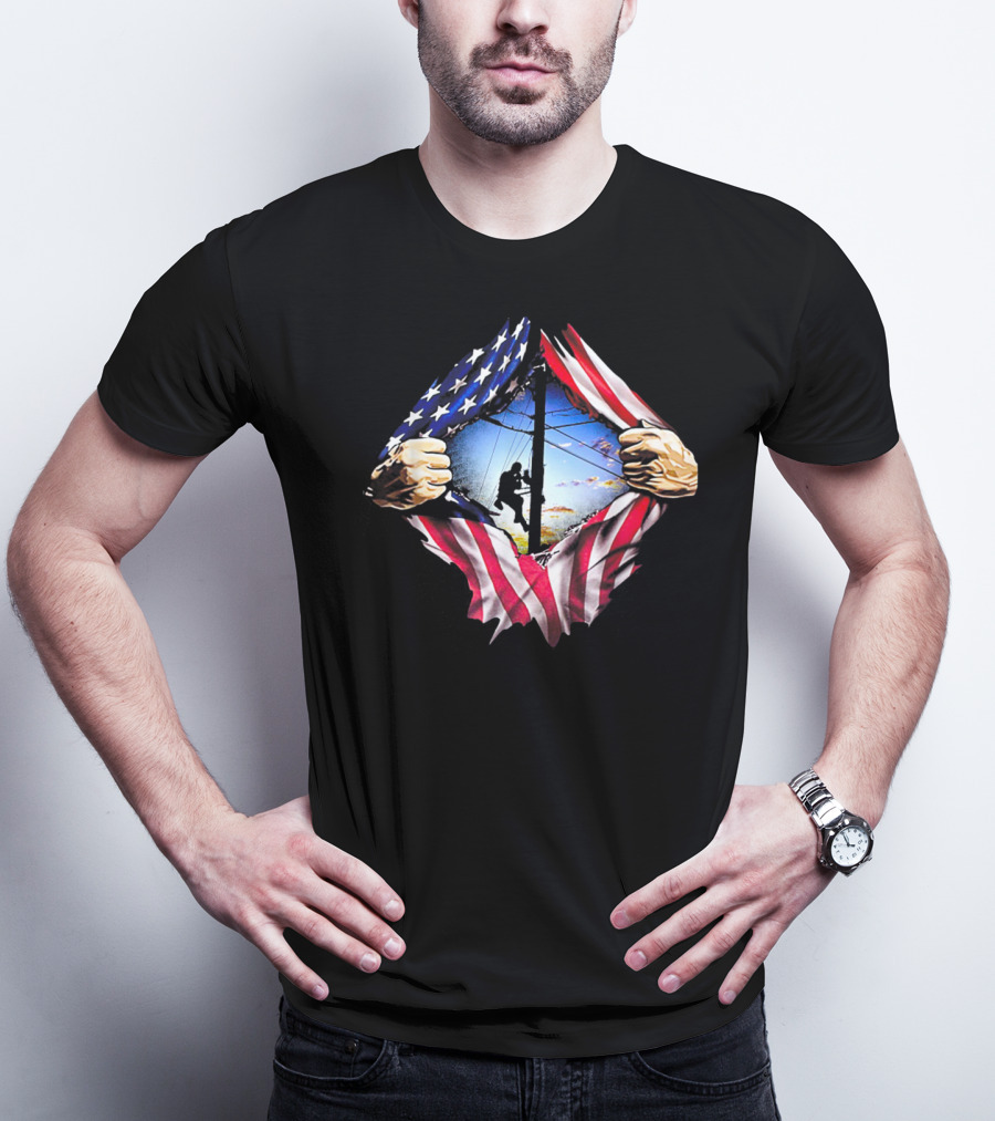American Flag Lineman USA Patriotic Power Worker T-Shirt