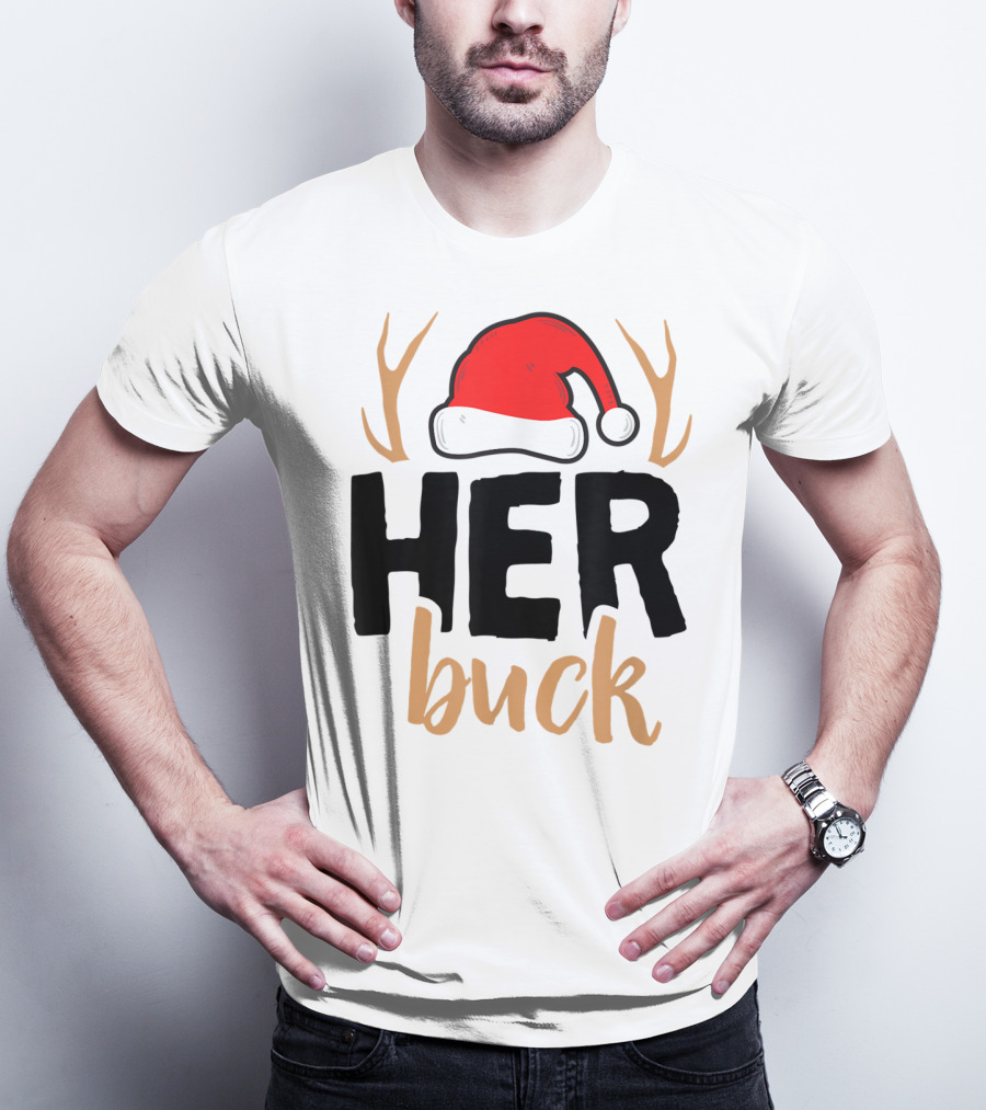 Her Buck Christmas Antlers Santa Hat Matching Mens T-Shirt