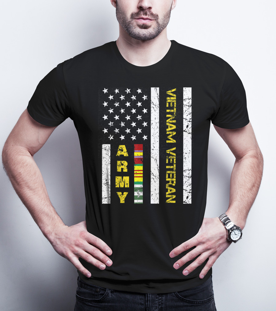 Mens Vietnam Veteran US Army Flag With Service T-Shirt
