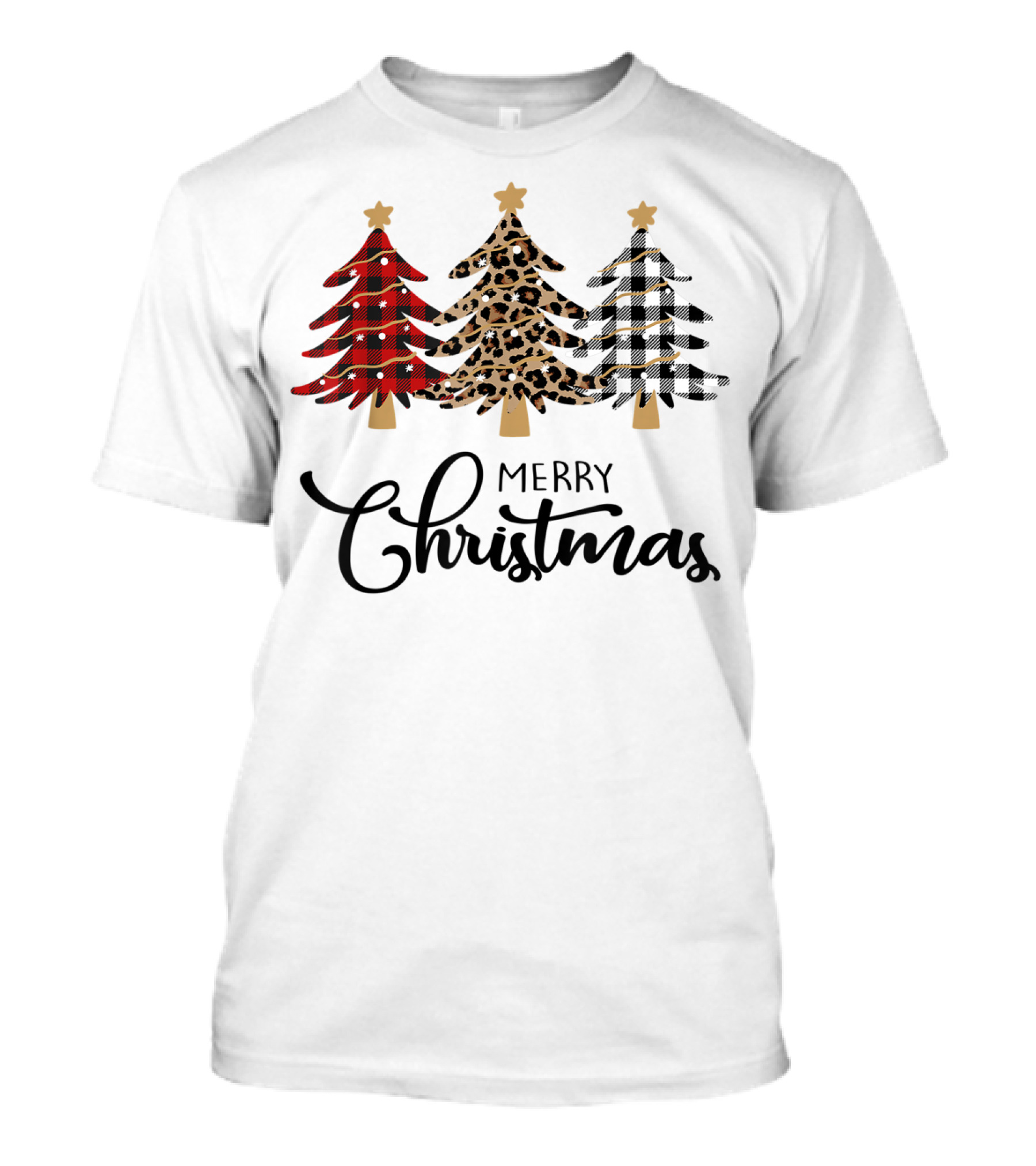 Merry Christmas Plaid Leopard Trees T-Shirt