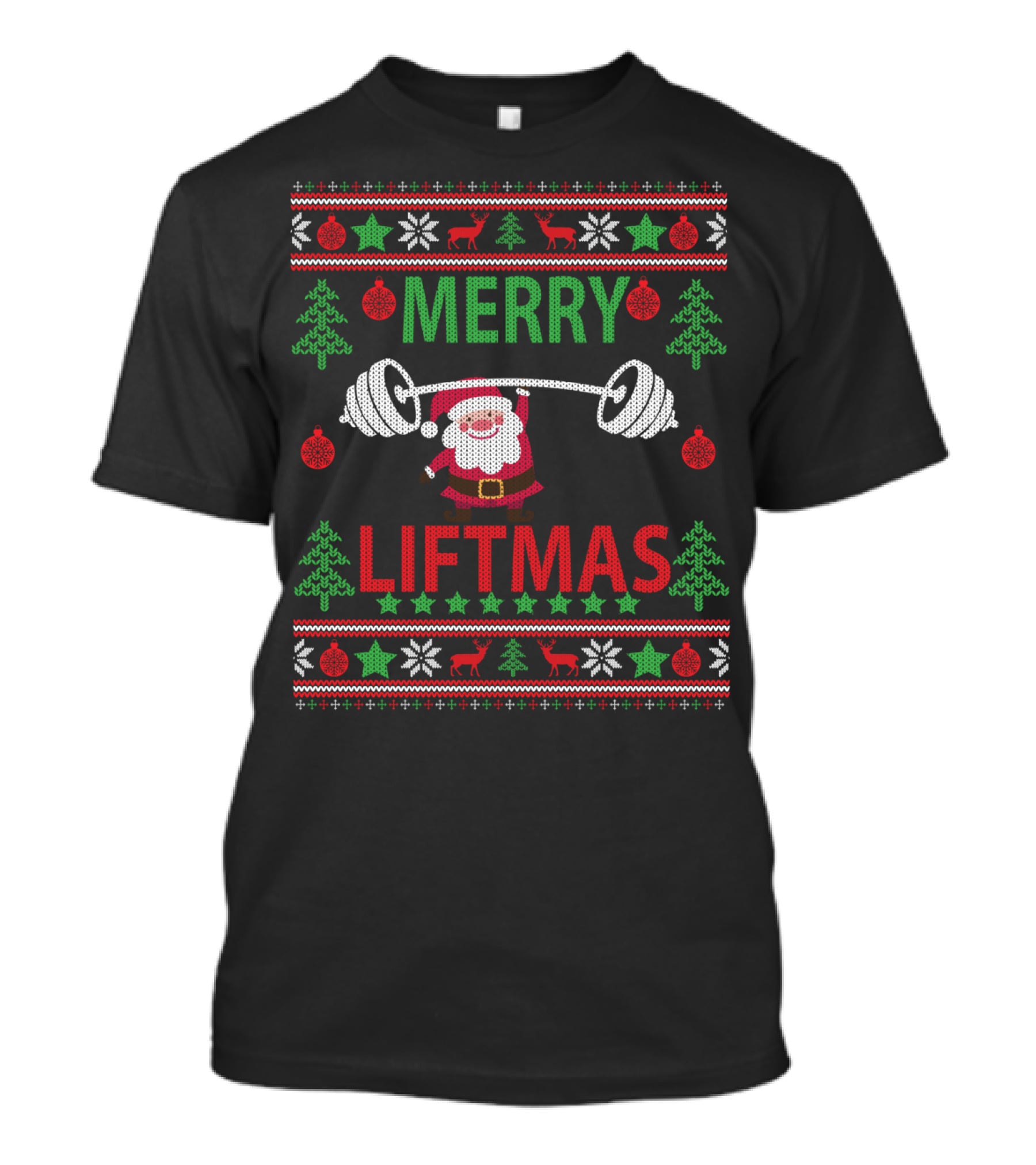 Merry Liftmas Santa Lifting Weights Ugly Christmas T-Shirt