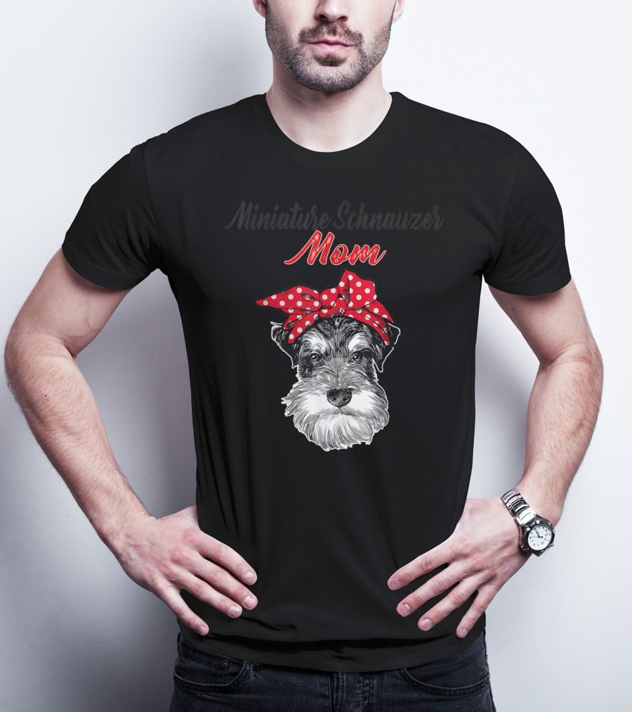 Miniature Schnauzer Mom Red Polka Dot Bow T-Shirt
