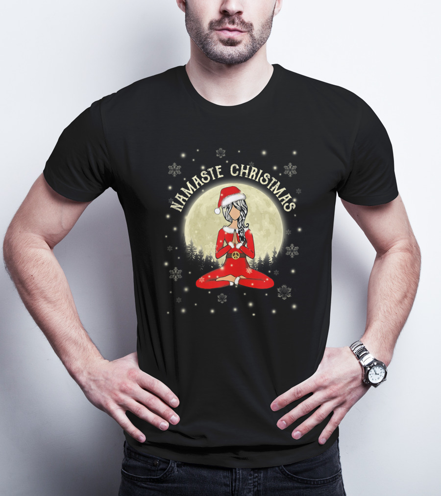 Namaste Christmas Peaceful Santa Yoga Moonlight Snowflakes Women's Meditation T-Shirt