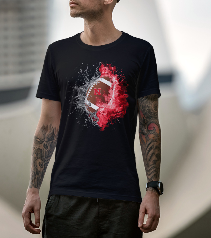 Nebraska Cornhuskers Football Water And Fire Burst T-Shirt
