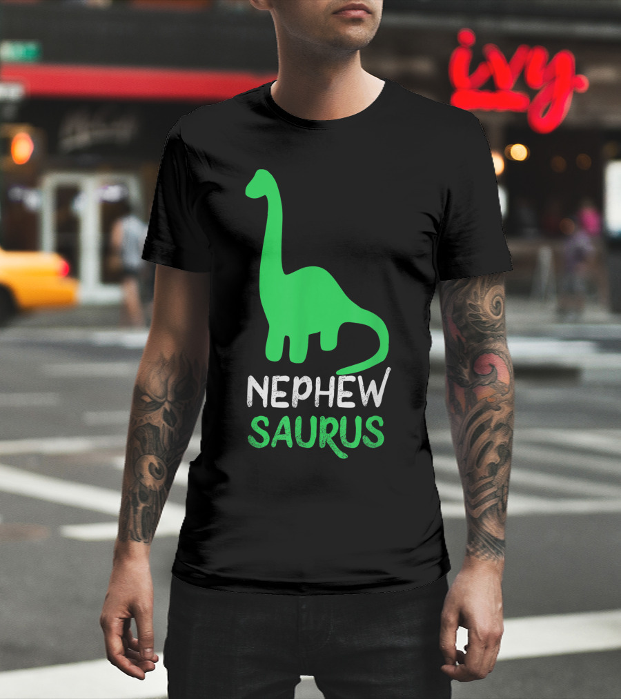 Nephewsaurus Funny Dinosaur Nephew Saurus Iconic Green Dinosaur T-Shirt