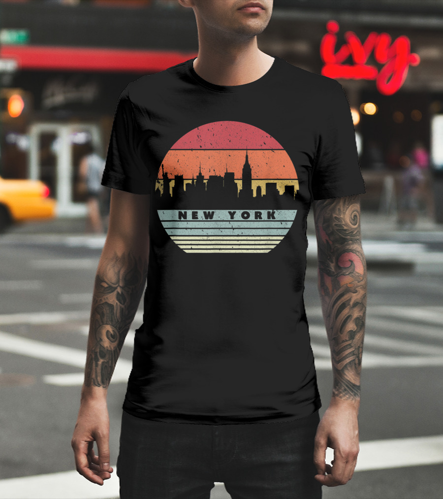 New York Retro Skyline Souvenir Style USA T-Shirt