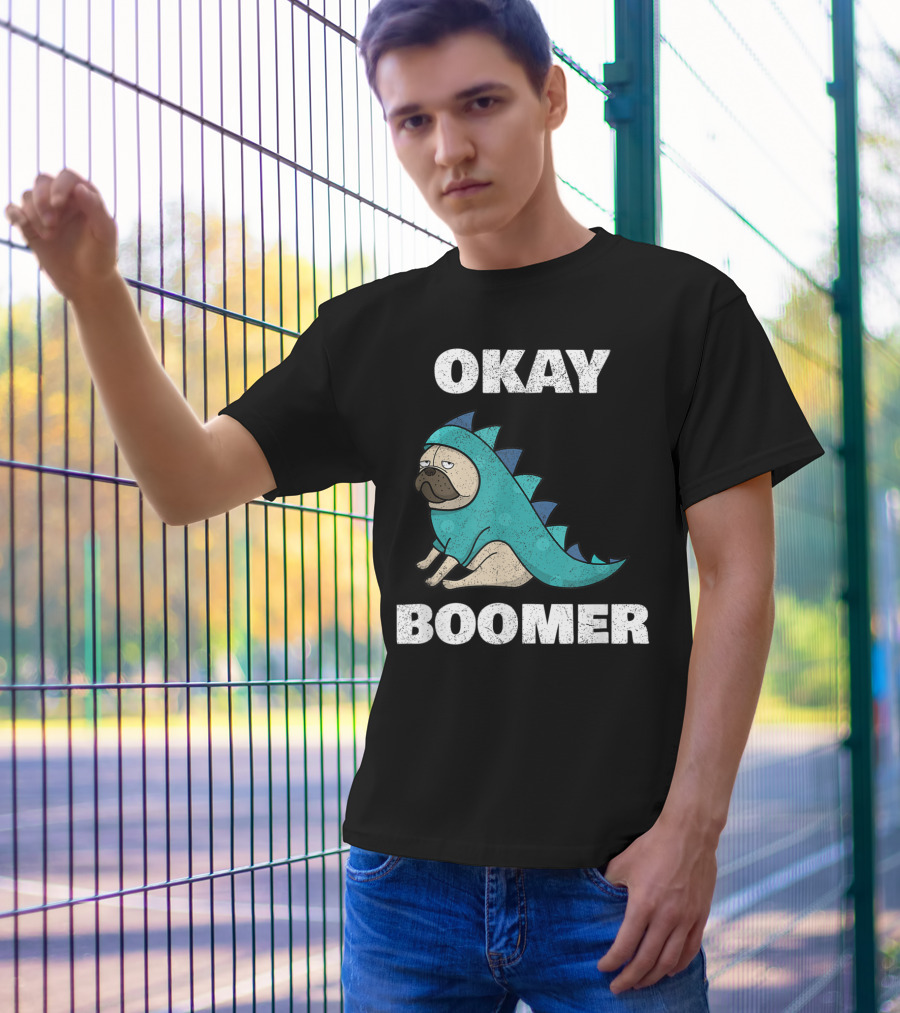 Okay Boomer Funny Dinosaur Pug T-Shirt