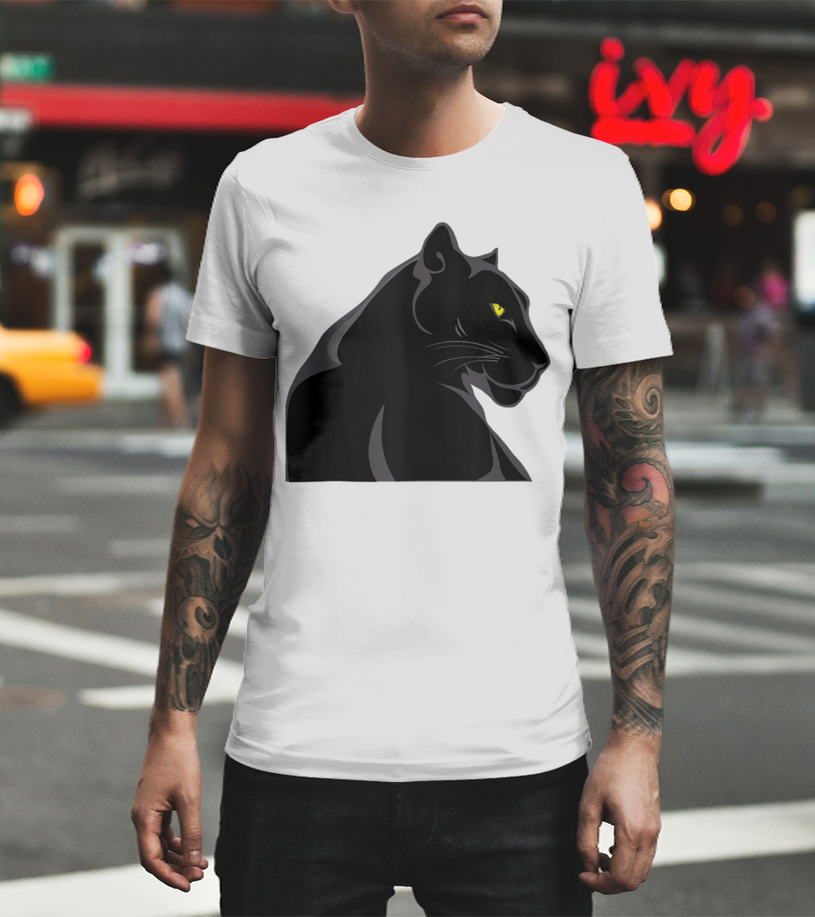 Panthera Cat Leopard Melanistic Black Panther Yellow Eyes T-Shirt