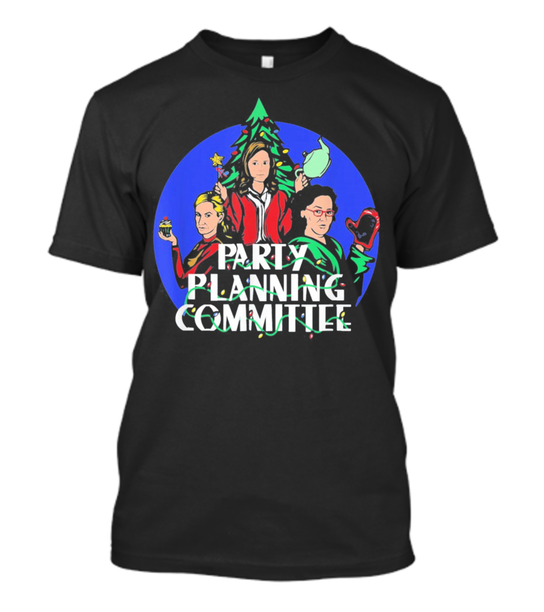 Party Planning Committee Christmas Fun With Tree Background T-Shirt