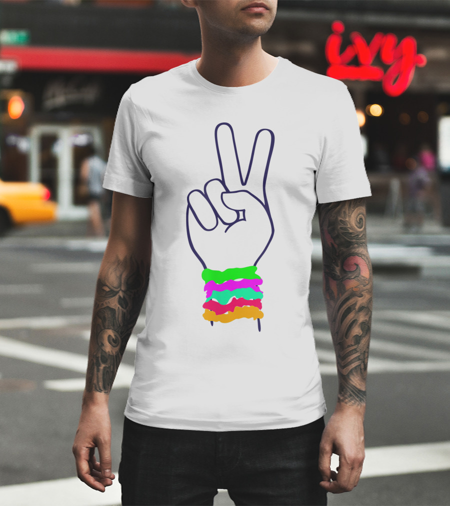 Peace Hand Sign With Colorful Scrunchies T-Shirt
