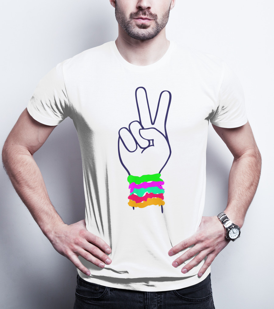 Peace Hand Sign With Colorful Scrunchies T-Shirt