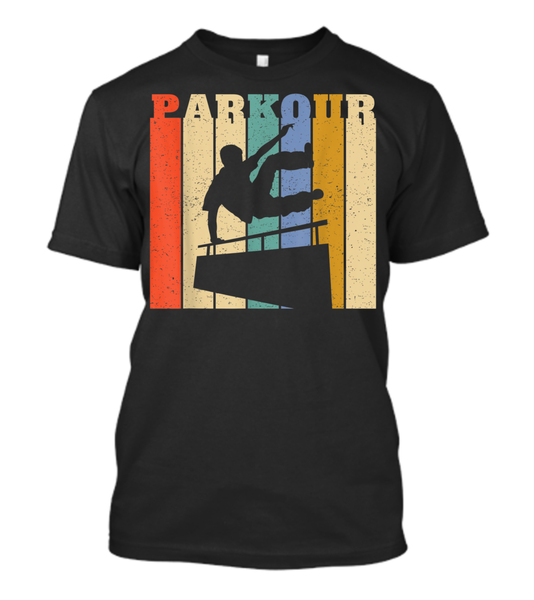 Retro Parkour Silhouette Against Striped Vintage Backdrop T-Shirt