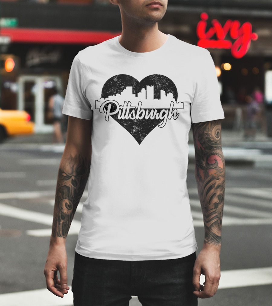 Retro Pittsburgh Skyline Heart T-Shirt