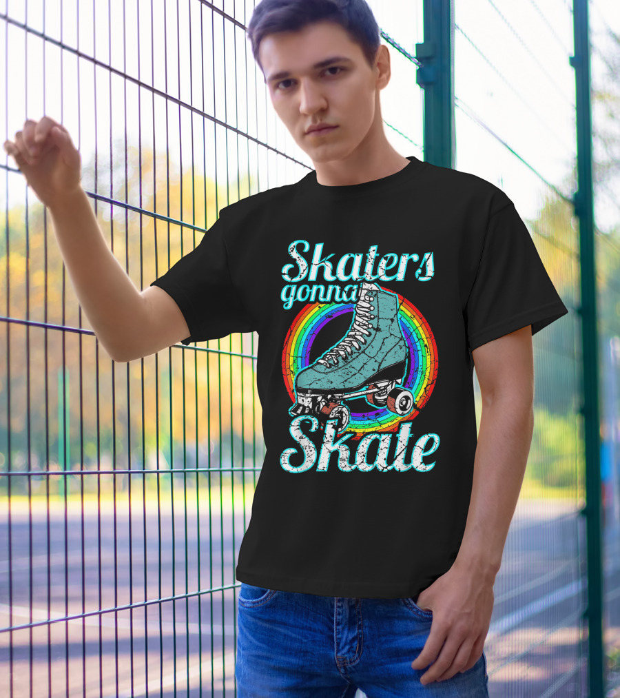 Retro Skaters Gonna Skate Roller Skate Vintage Style Rainbow T-Shirt
