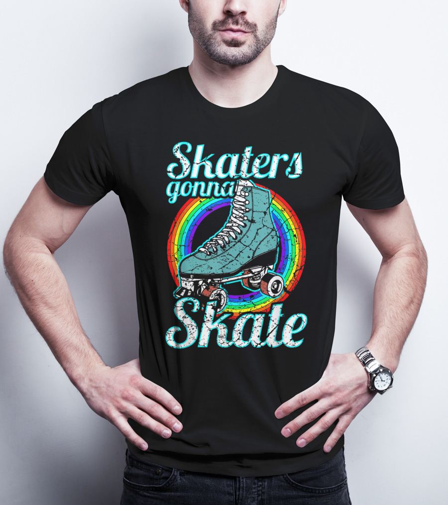 Retro Skaters Gonna Skate Roller Skate Vintage Style Rainbow T-Shirt