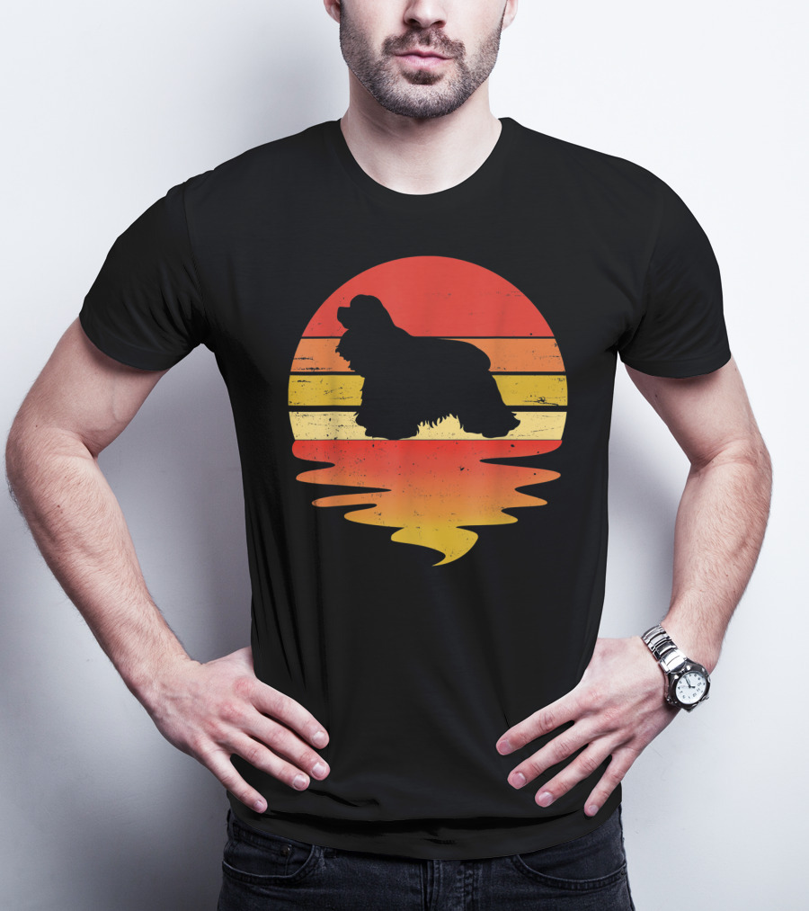 Retro Sunset Cocker Spaniel Silhouette Vintage 70s Style Dog Scene T-Shirt