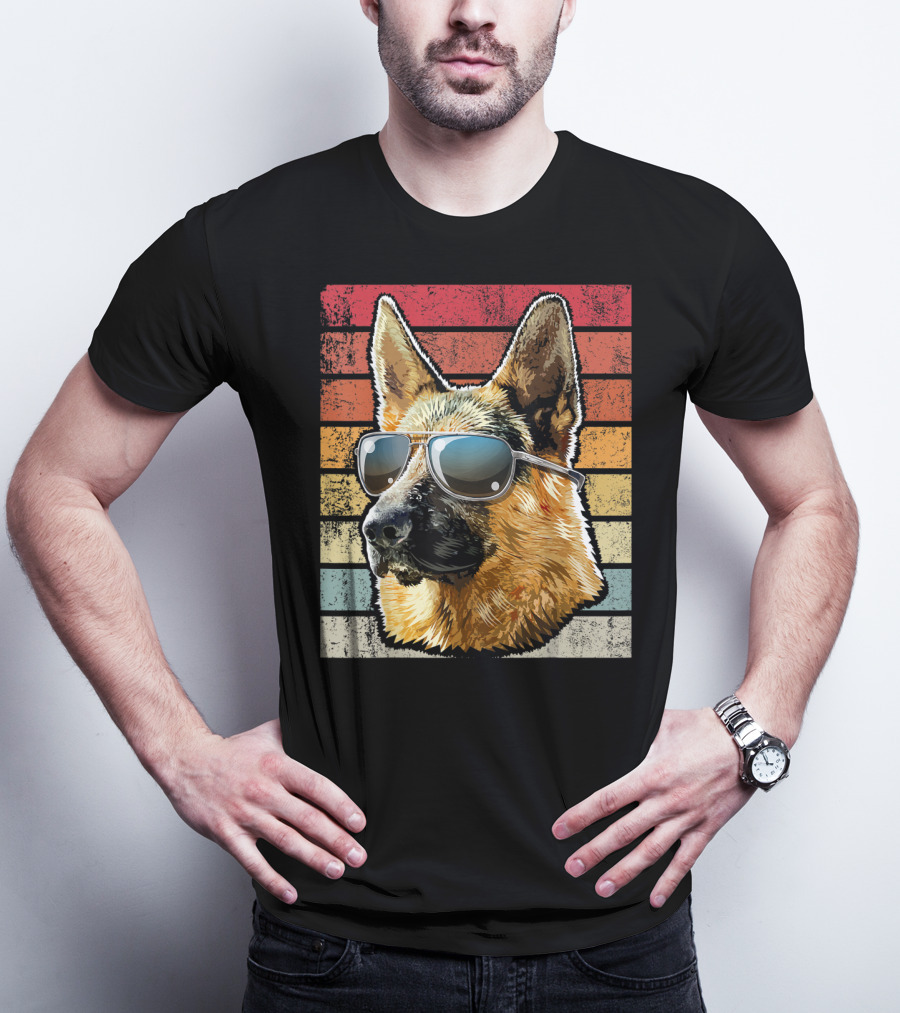 Retro Vintage German Shepherd Wearing Sunglasses T-Shirt