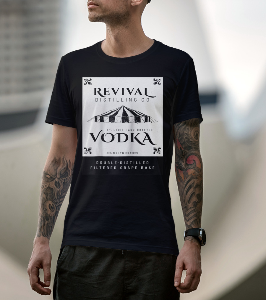 Revival Distilling Co. St. Louis Hand-Crafted Vodka Double-Distilled Filtered Grape Base T-Shirt
