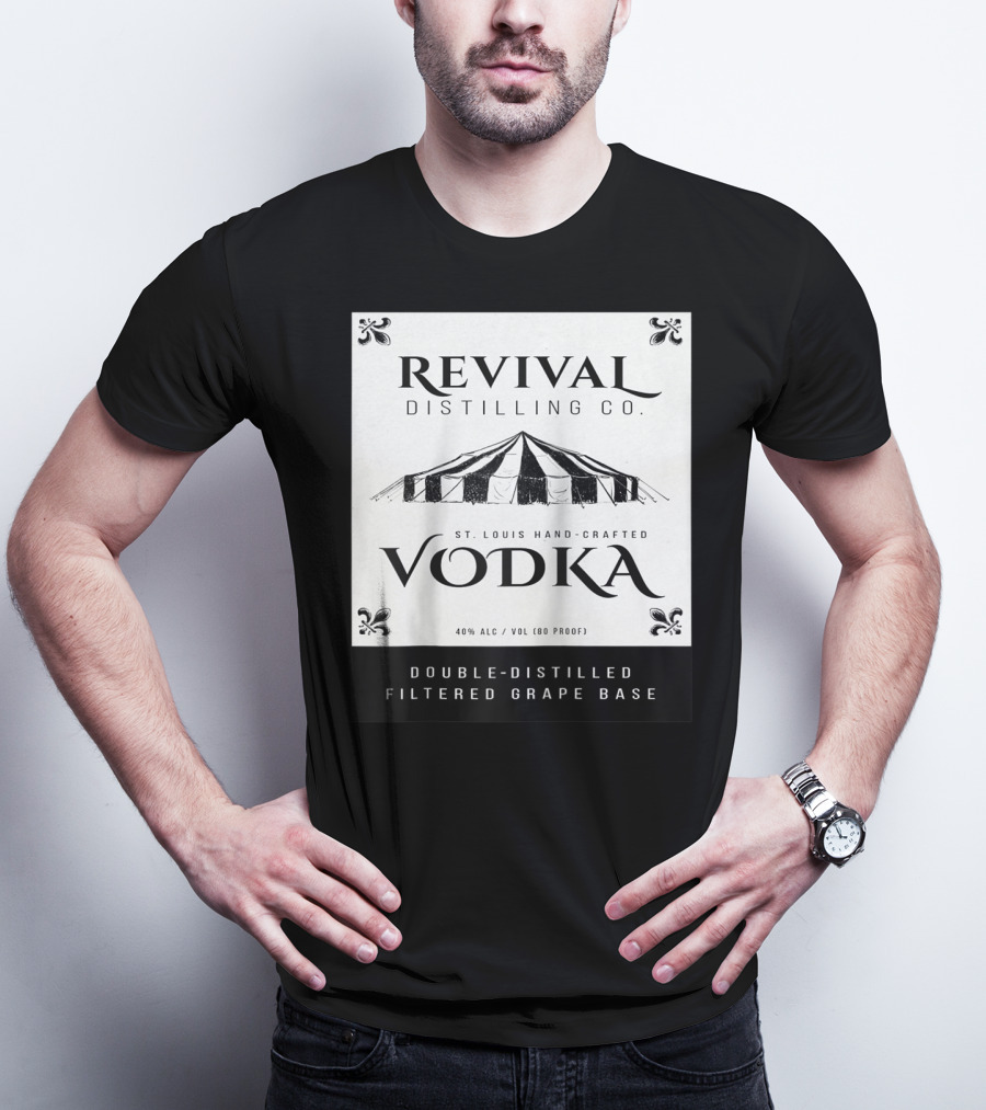 Revival Distilling Co. St. Louis Hand-Crafted Vodka Double-Distilled Filtered Grape Base T-Shirt