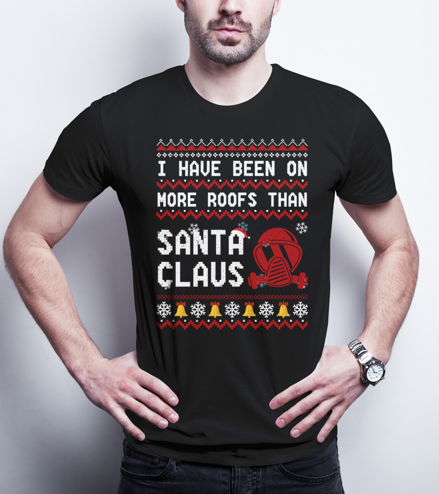 I Have Been On More Roofs Than Santa Claus Firefighter Helmet Holiday Bells Snowflakes T-Shirt