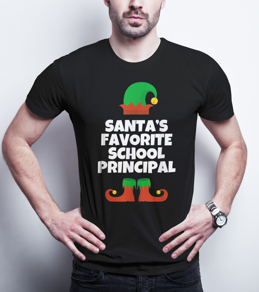 Santa's Favorite School Principal Elf Hat And Shoes T-Shirt