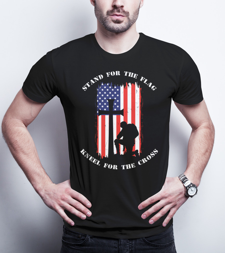 Stand For The Flag Kneel For The Cross Soldier American Flag Cross T-Shirt