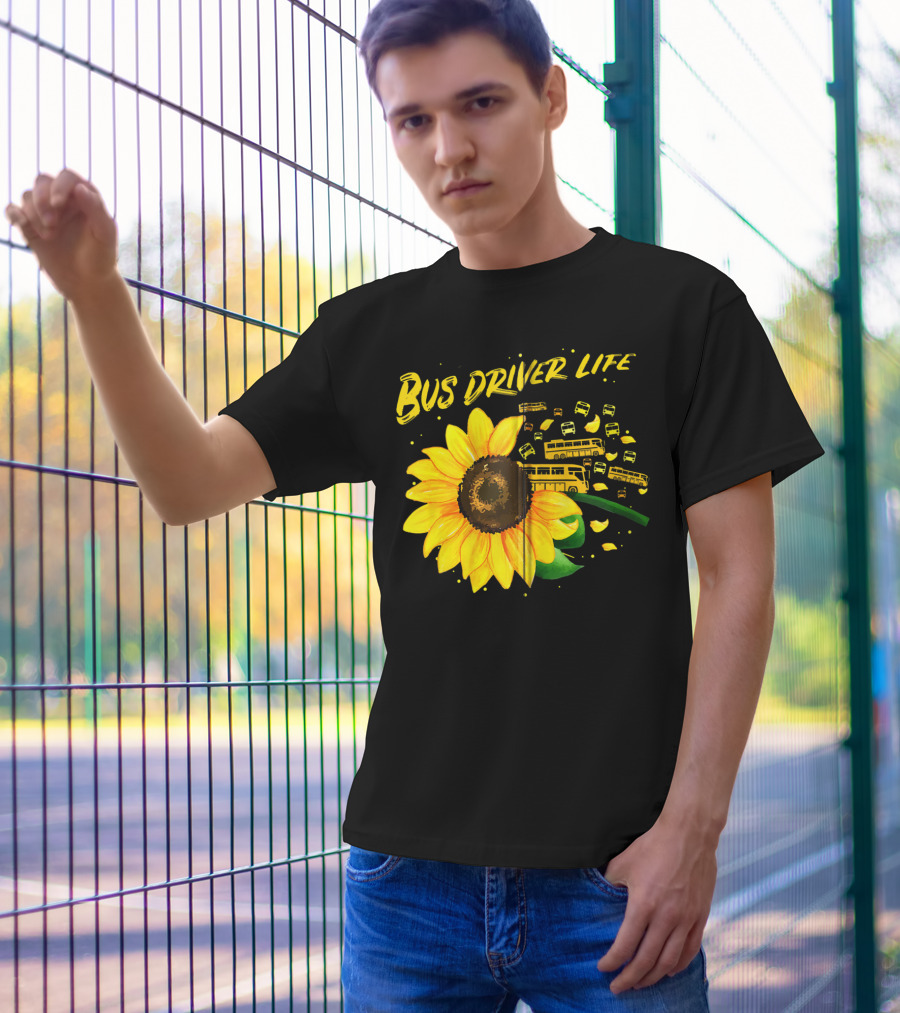 Bus Driver Life Sunflower Zip T-Shirt