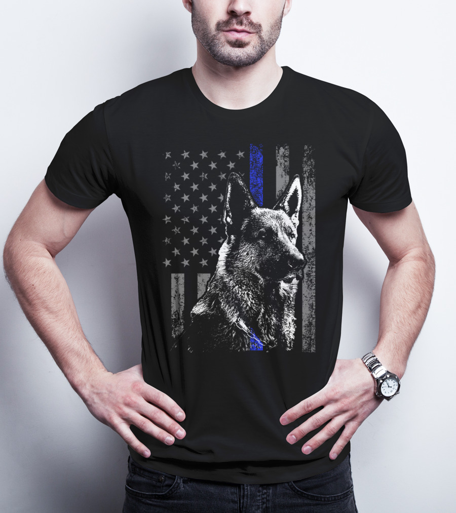 Thin Blue Line American Flag German Shepherd Police Dog T-Shirt