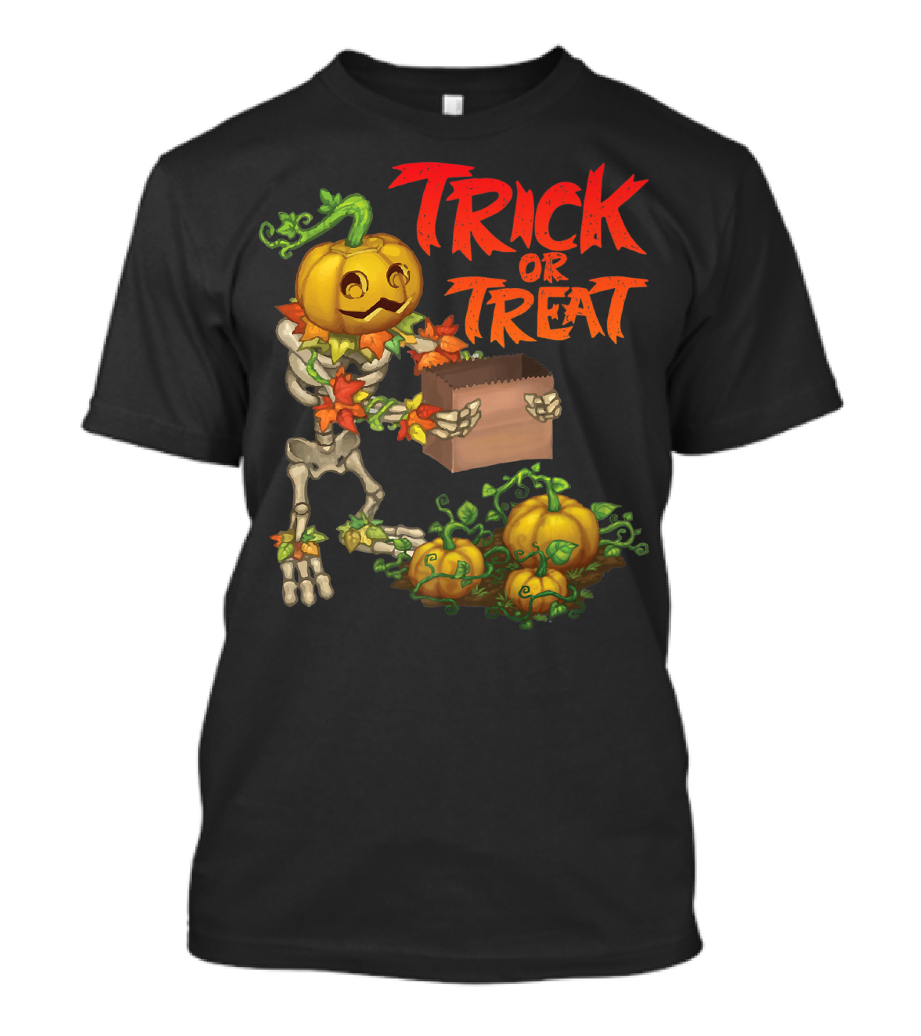 Trick Or Treat Punkleton Skeleton With Pumpkins And Candy Box T-Shirt