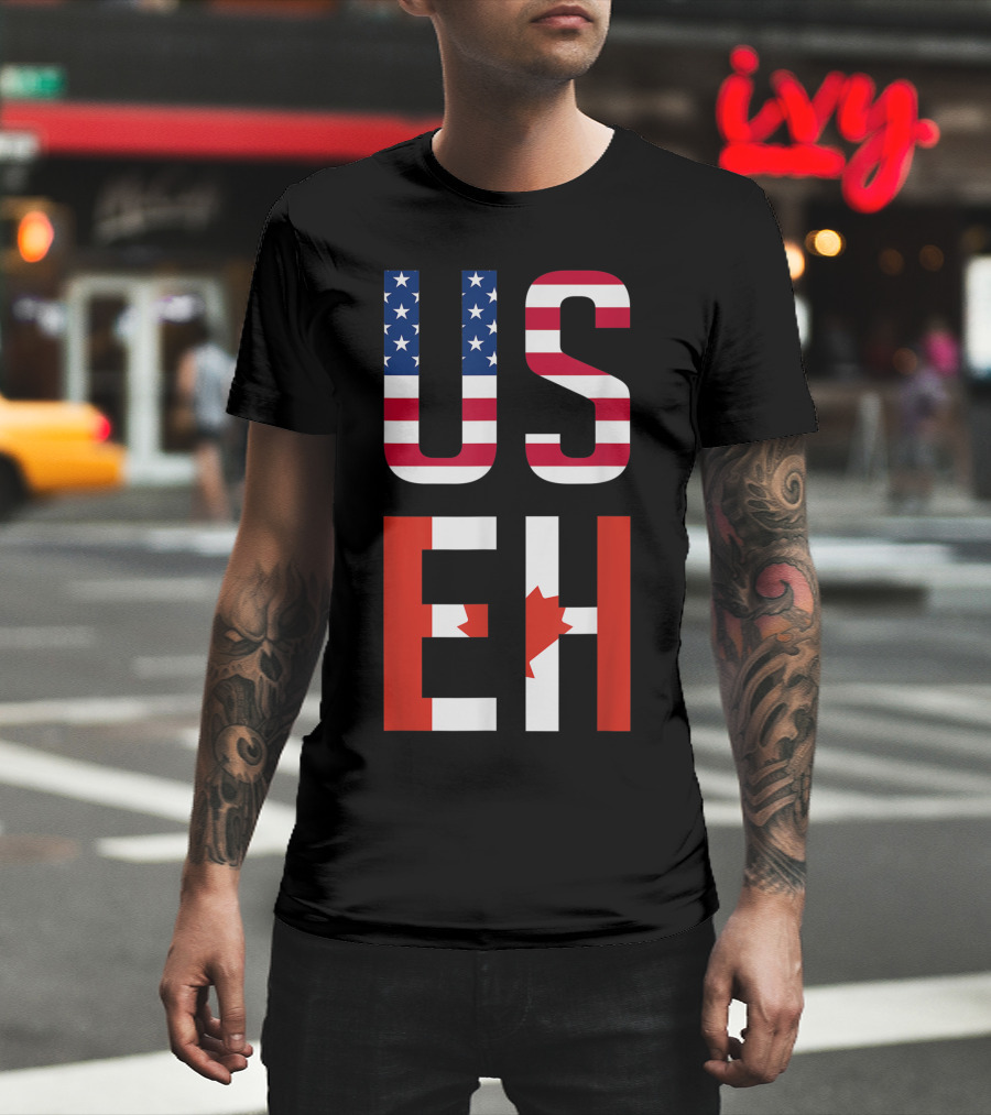 US Eh American Canadian Flag Contrast T-Shirt