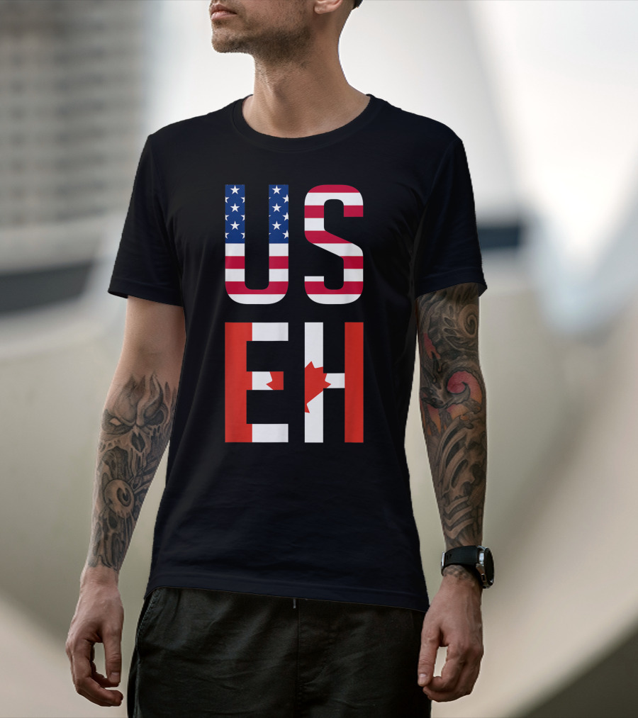 US Eh American Canadian Flag Contrast T-Shirt