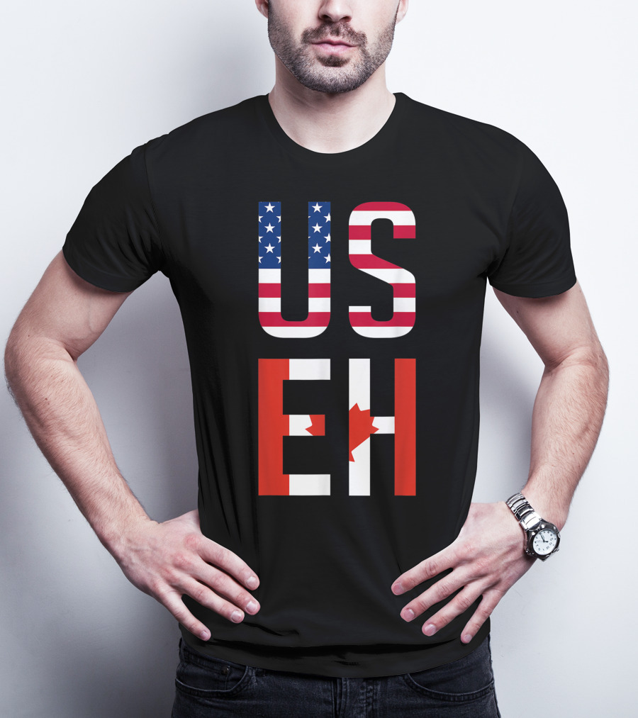 US Eh American Canadian Flag Contrast T-Shirt