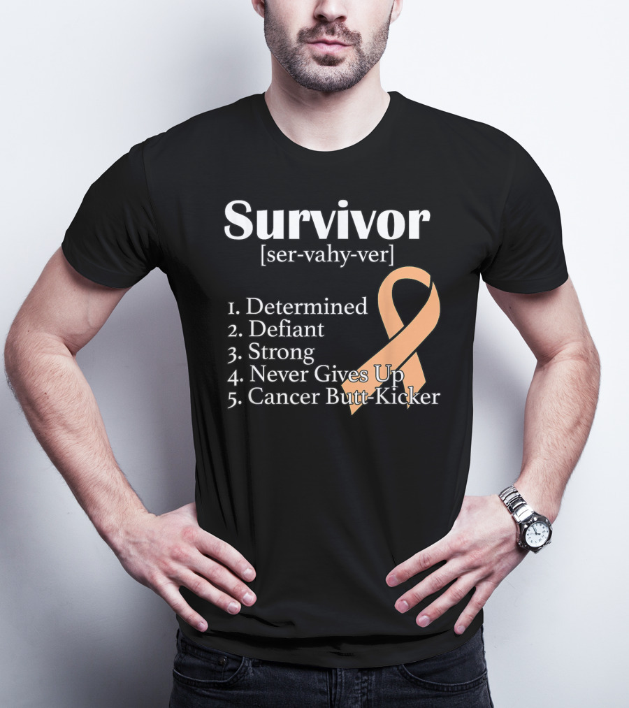 Survivor Definition Determined Defiant Strong Never Gives Up Cancer Butt-Kicker Peach T-Shirt