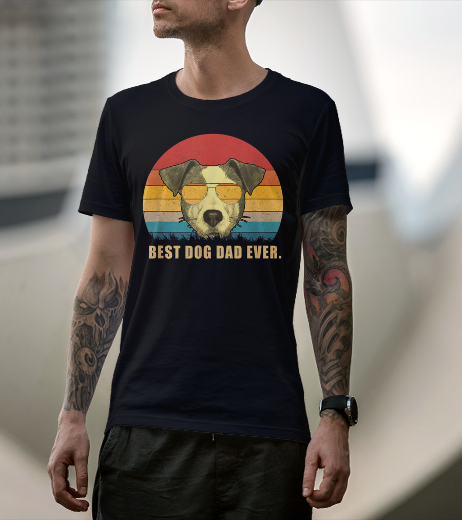 Vintage Jack Russell Terrier Best Dog Dad Ever Retro Sunglasses T-Shirt